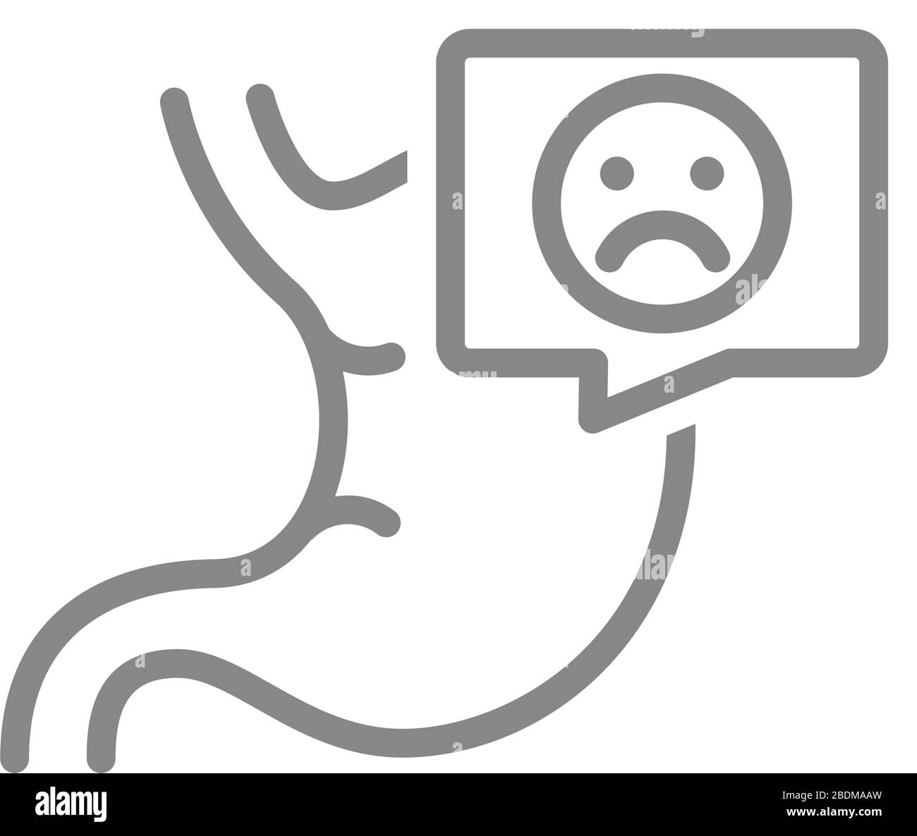 Stomach with sad face in speech bubble line icon. Disease ...