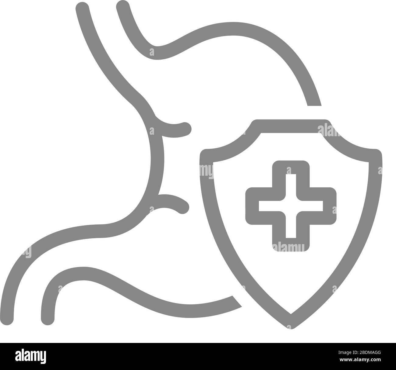Protected stomach line icon. Treatment, first aid for gastrointestinal ...