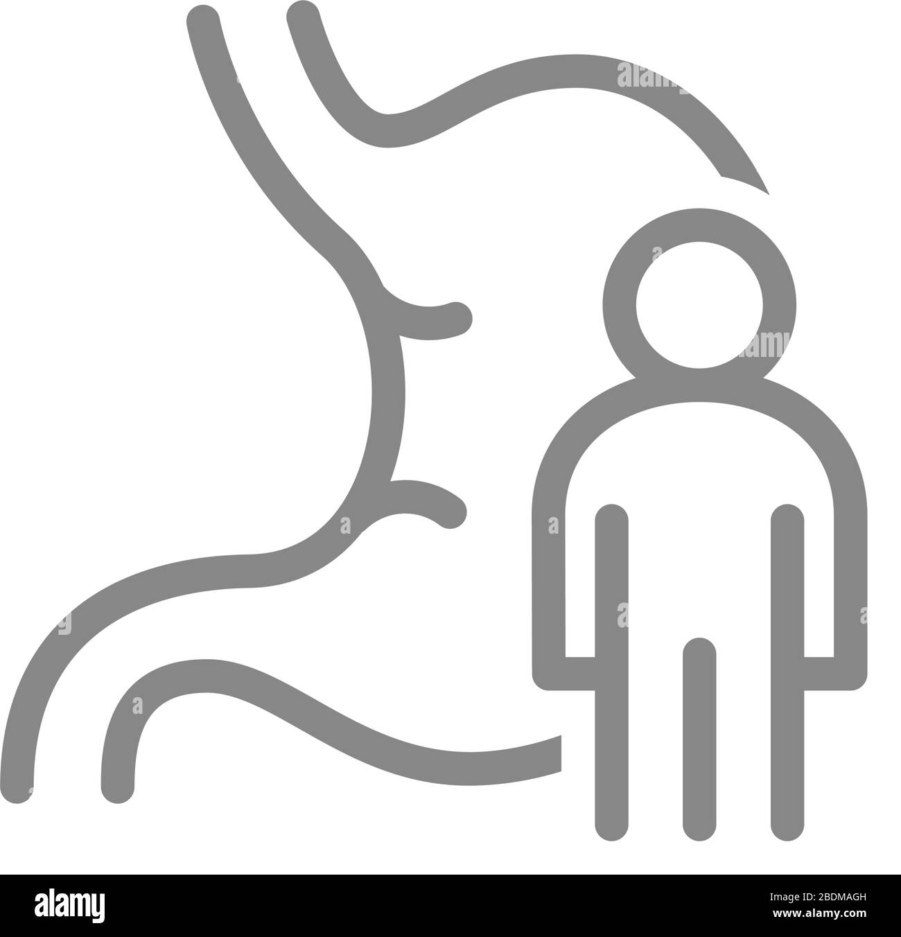 Stomach with man line icon. Human gastrointestinal tract symbol Stock ...