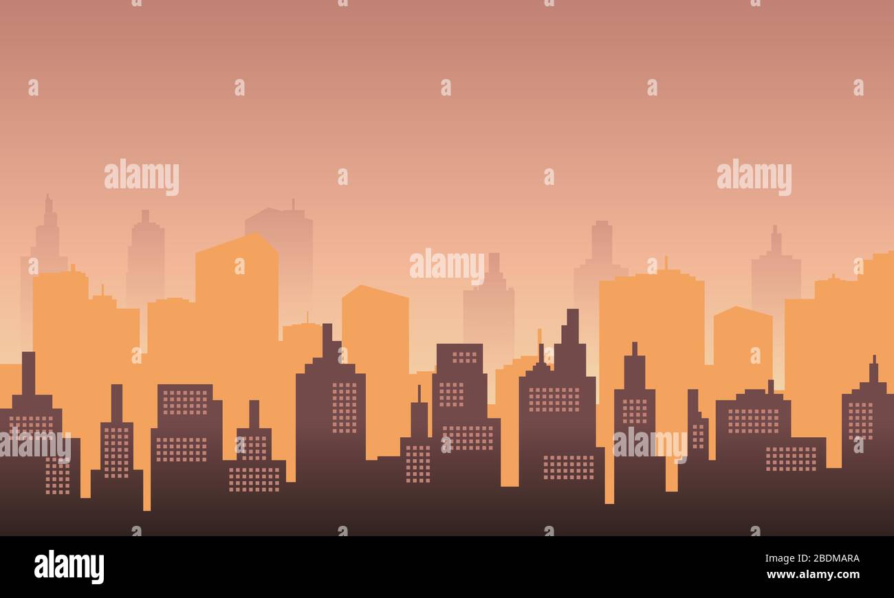 Town city silhouette with colour of orange buildings Stock Vector Image ...