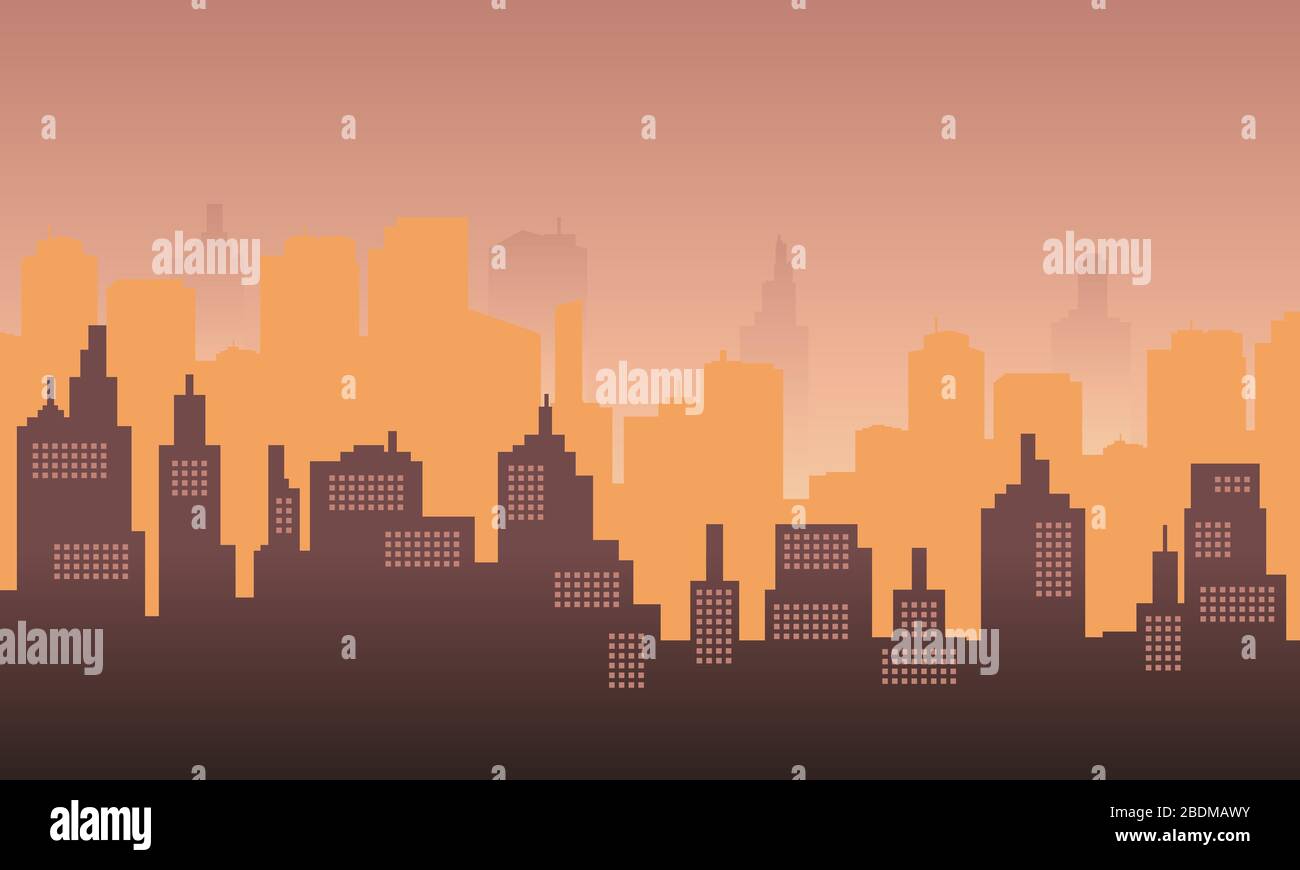 Town city silhouette with colour of orange buildings Stock Vector Image ...