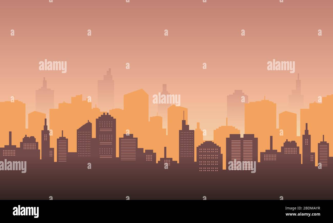 Town city silhouette with colour of orange buildings Stock Vector Image ...