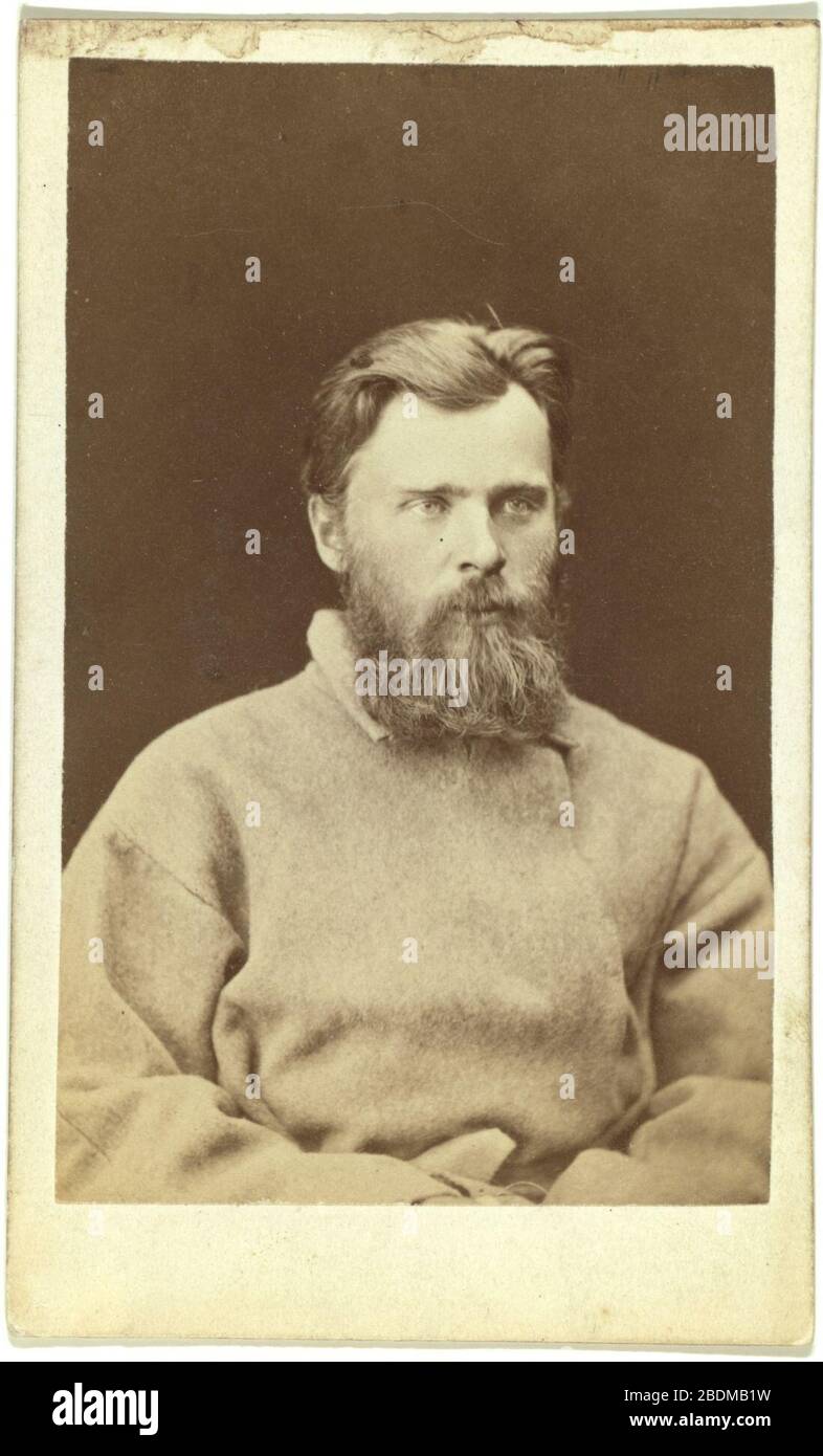 Half-length portrait of a man, dressed in convict clothing, facing ...