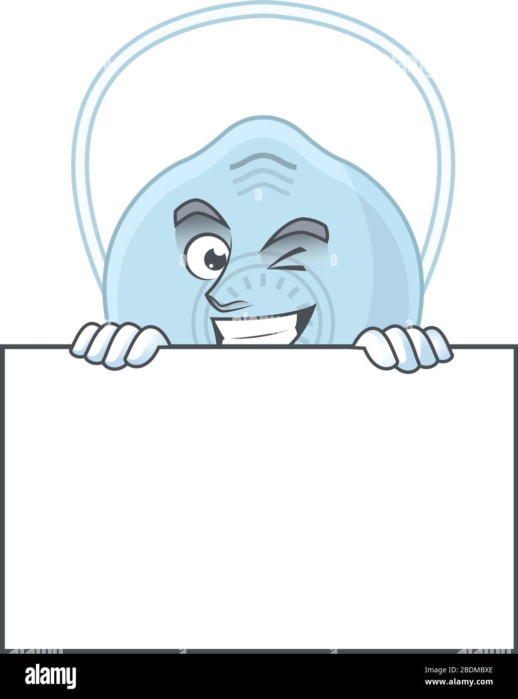 Sneaky breathing mask cartoon character style hiding behind a board ...
