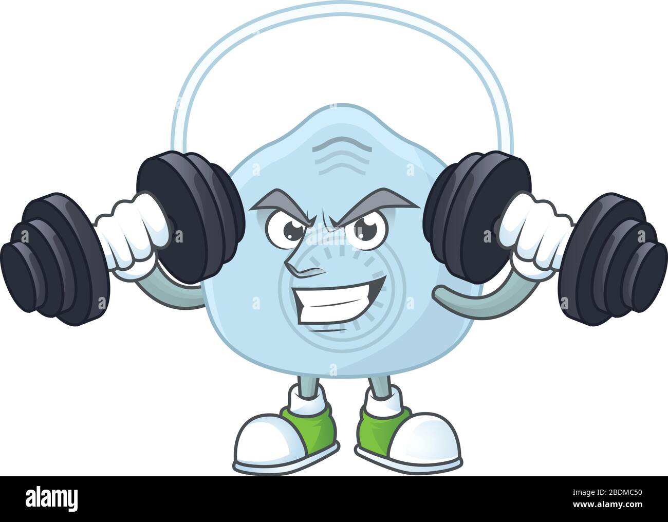 Fitness exercise breathing mask cartoon character using barbells Stock ...