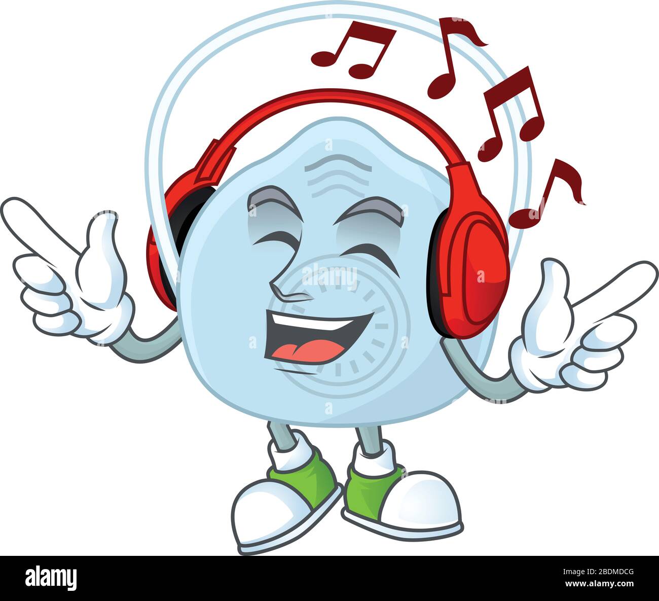 Cartoon mascot design breathing mask enjoying music with headset Stock ...