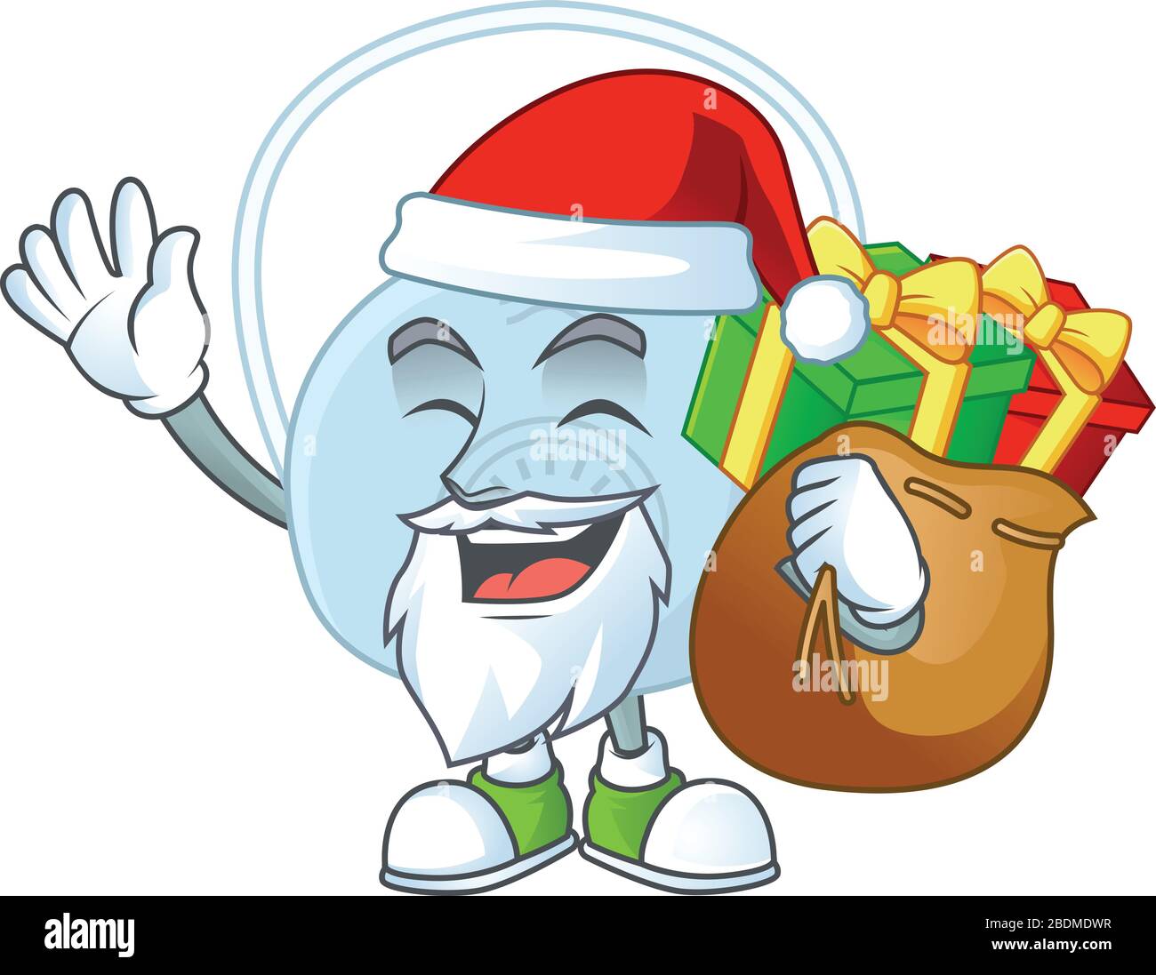 Santa breathing mask Cartoon character design with sacks of gifts Stock ...