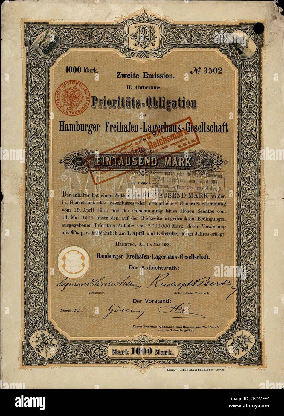 Hamburger Freihafen-Lagerhaus-Gesellschaft 1900 Stock Photo - Alamy