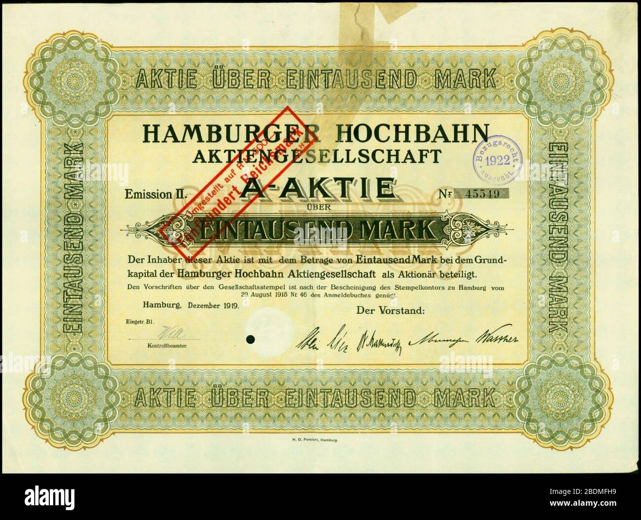 Hamburger Hochbahn 1919 1000 Mk Stock Photo - Alamy