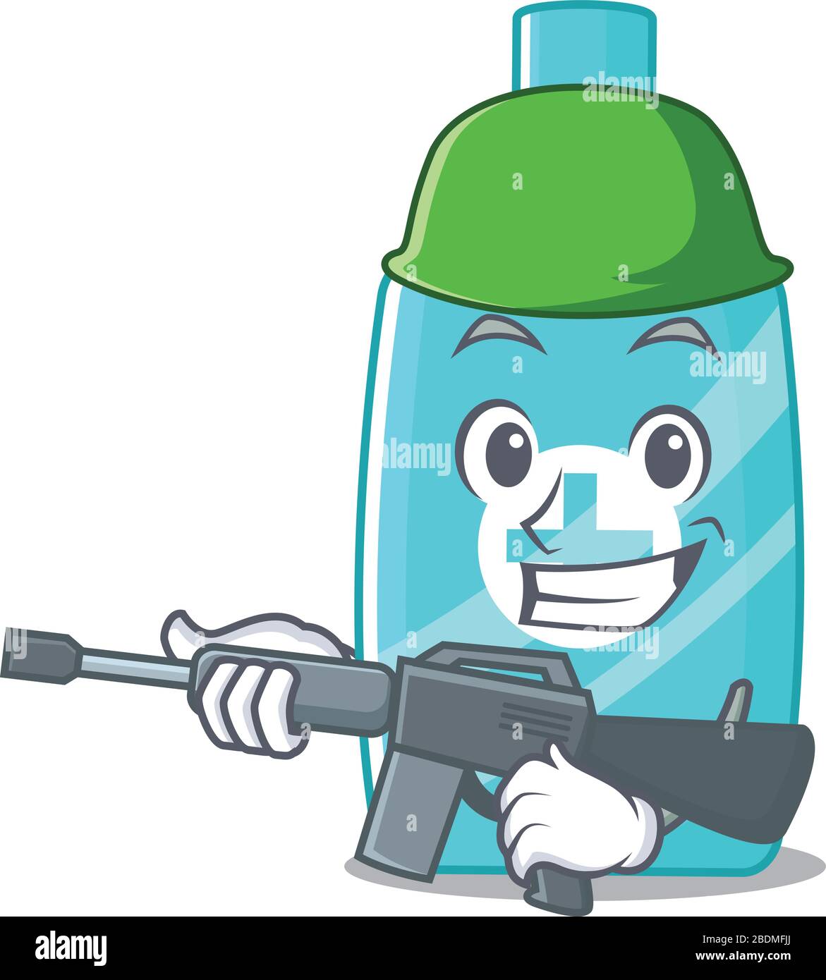 A cartoon picture of ointment cream in Army style with machine gun ...