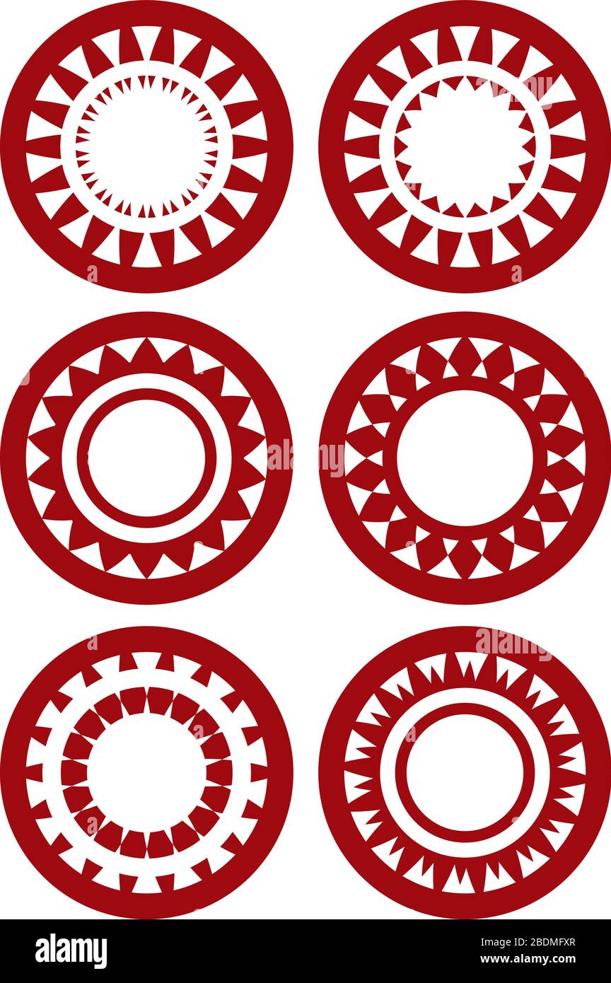 Vector illustration of round circle with patchwork patterns in red and ...