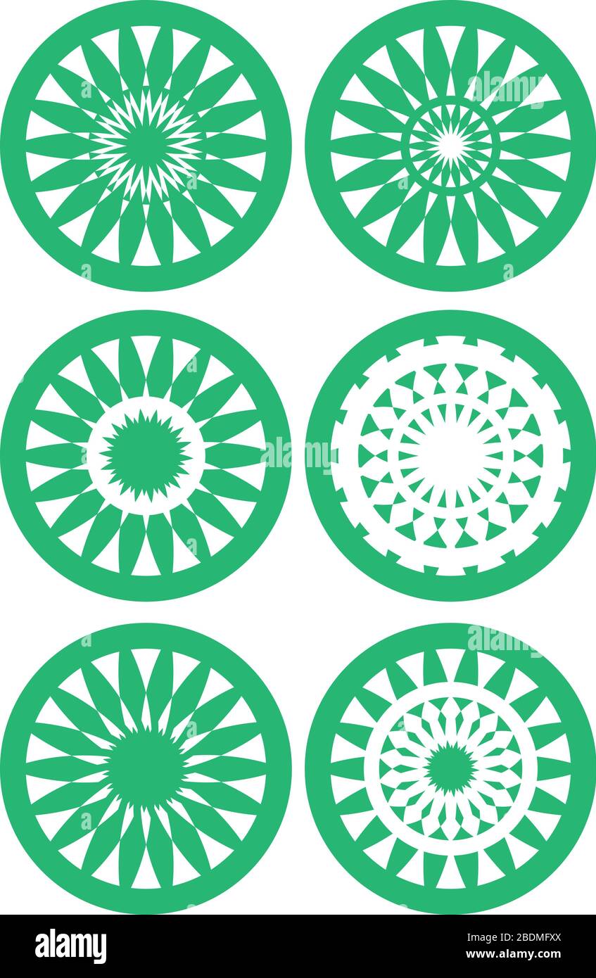 Set of six vector illustration of round circle design element in green ...