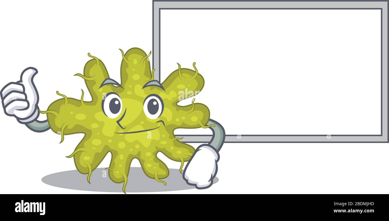 Humorous bacterium cartoon design Thumbs up bring a white board Stock ...