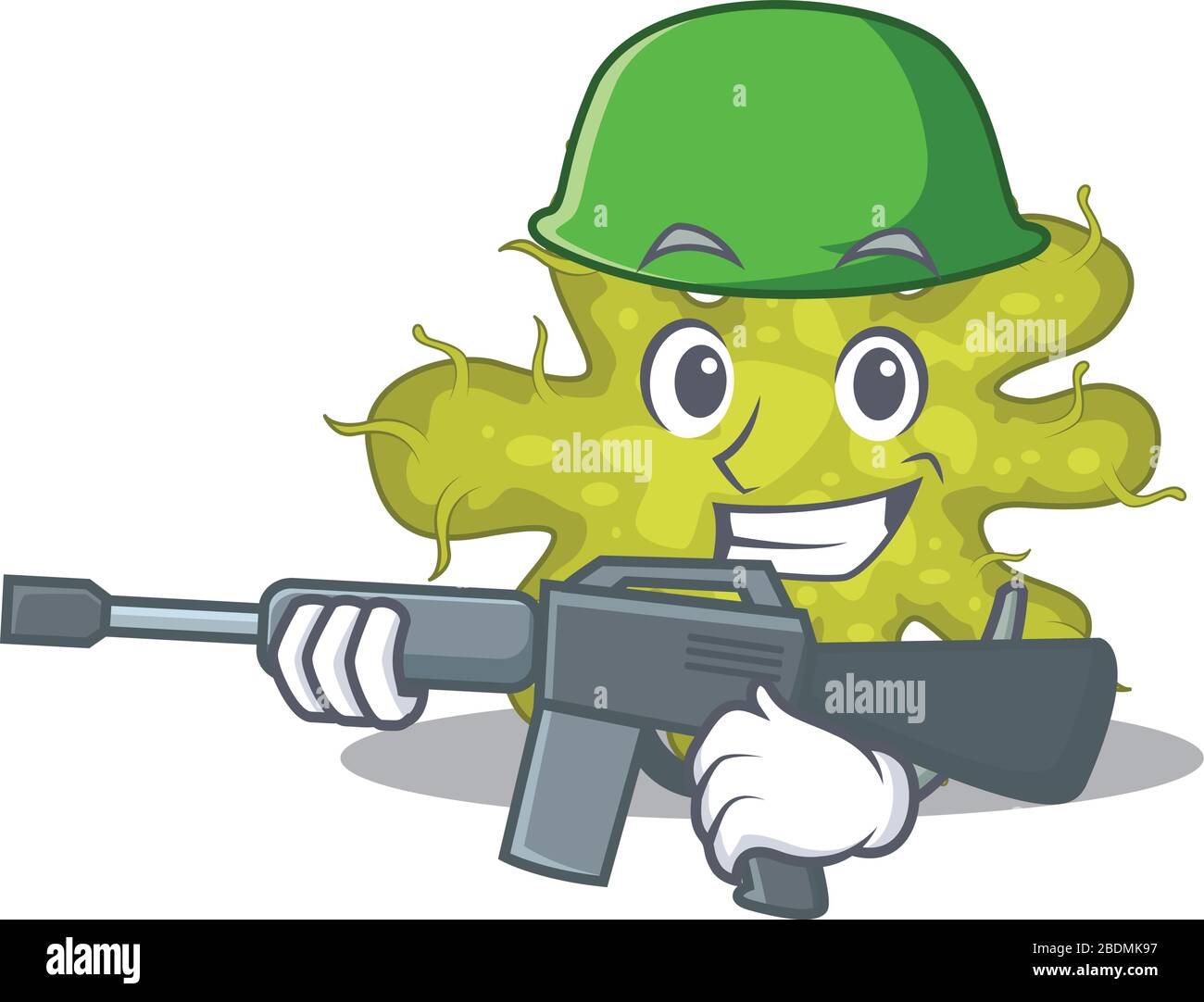 A cartoon picture of bacterium in Army style with machine gun Stock ...