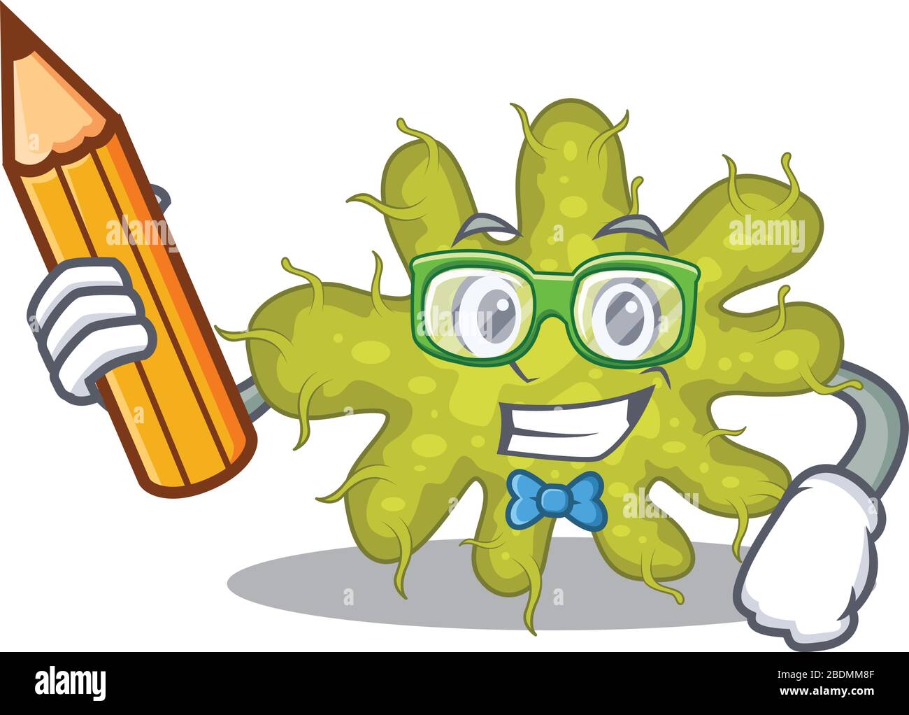 A brainy student bacterium cartoon character with pencil and glasses ...