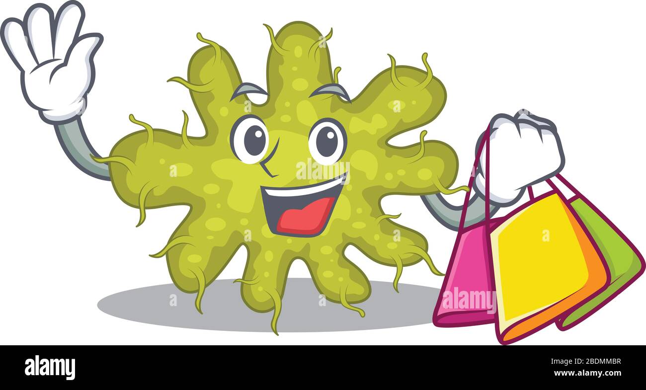 Rich and famous bacterium cartoon character holding shopping bags Stock ...