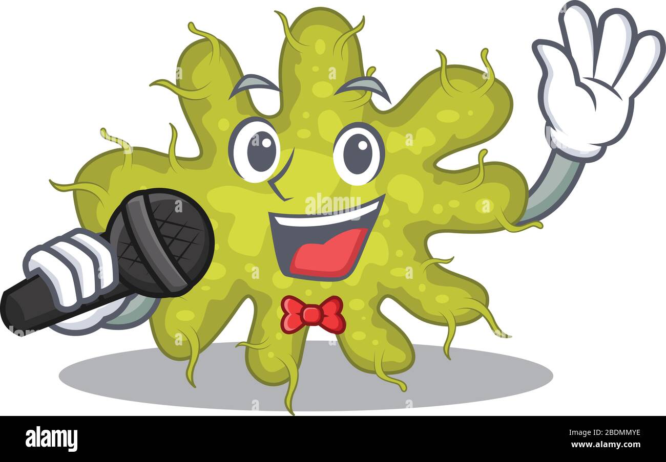 Talented singer of bacterium cartoon character holding a microphone ...