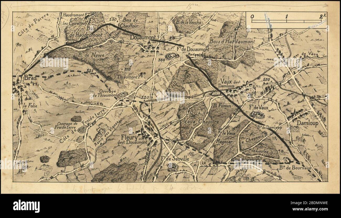 Hand-drawn bird's eye view of the Western Front of World War I north of ...