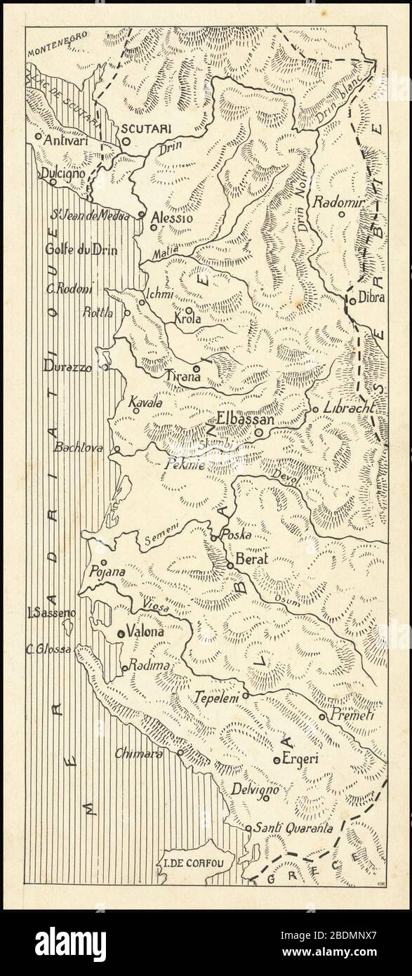 Hand-drawn map of Albania during World War I Stock Photo - Alamy