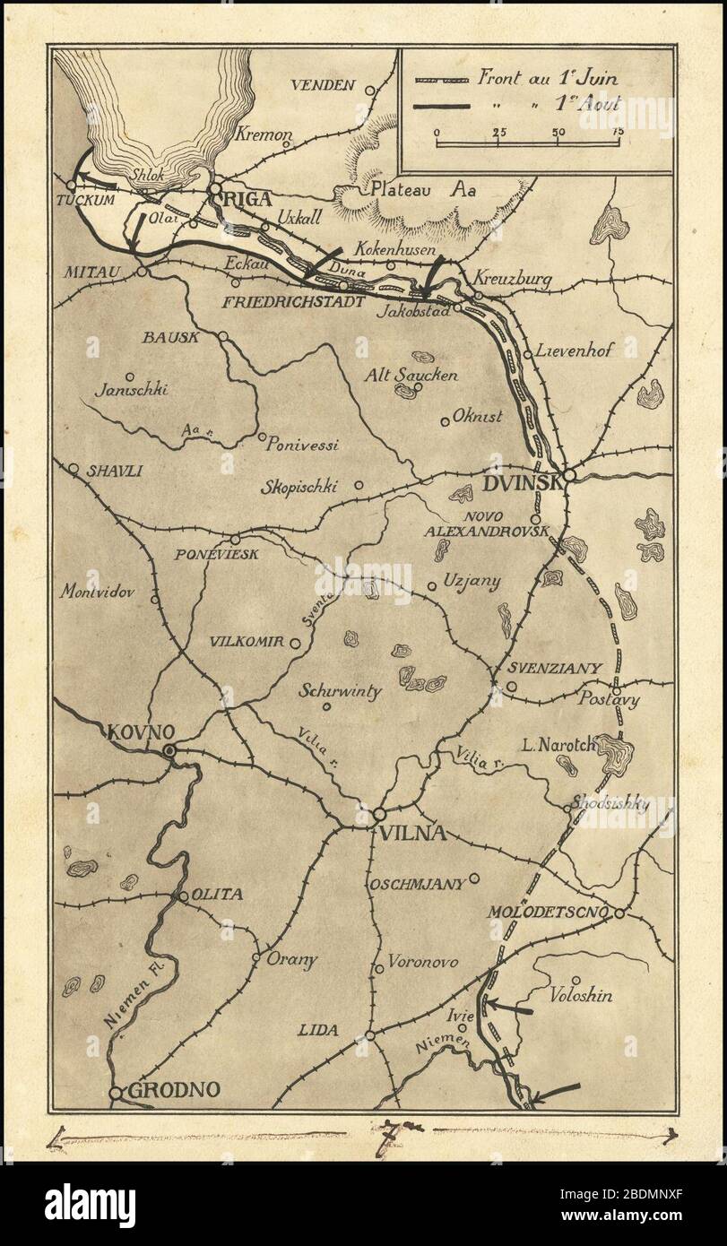 Hand-drawn map of the Eastern Front of World War I in Latvia and ...