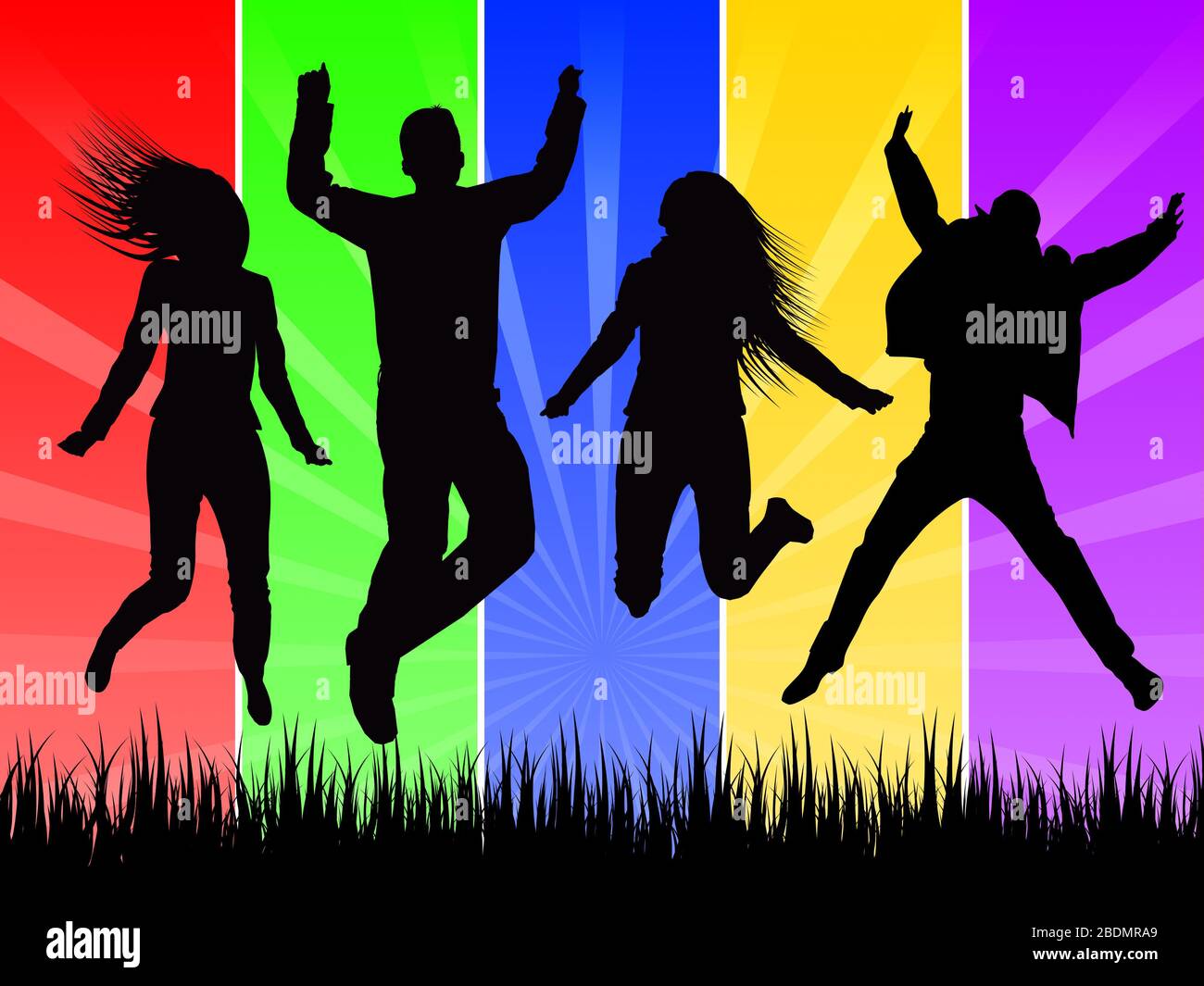 Four people jumping in the air Stock Photo - Alamy