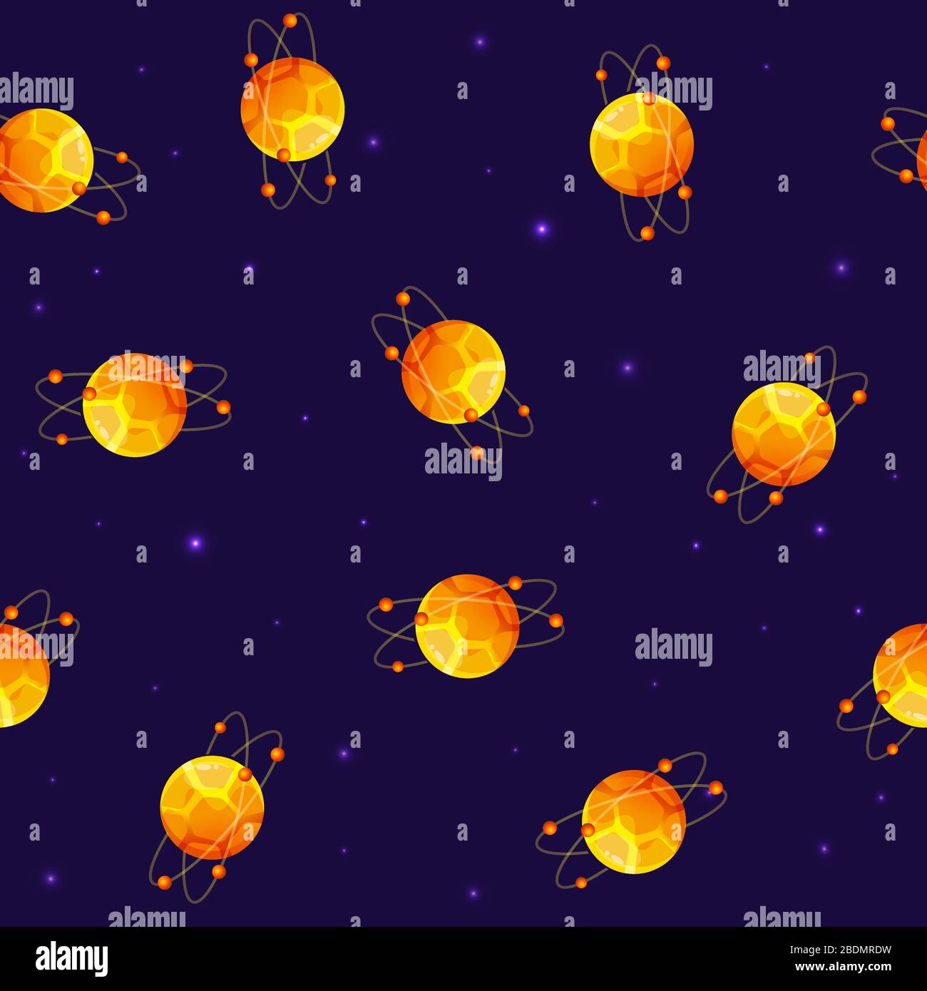Seamless pattern of cartoon planets. Colorful set of isolated objects ...