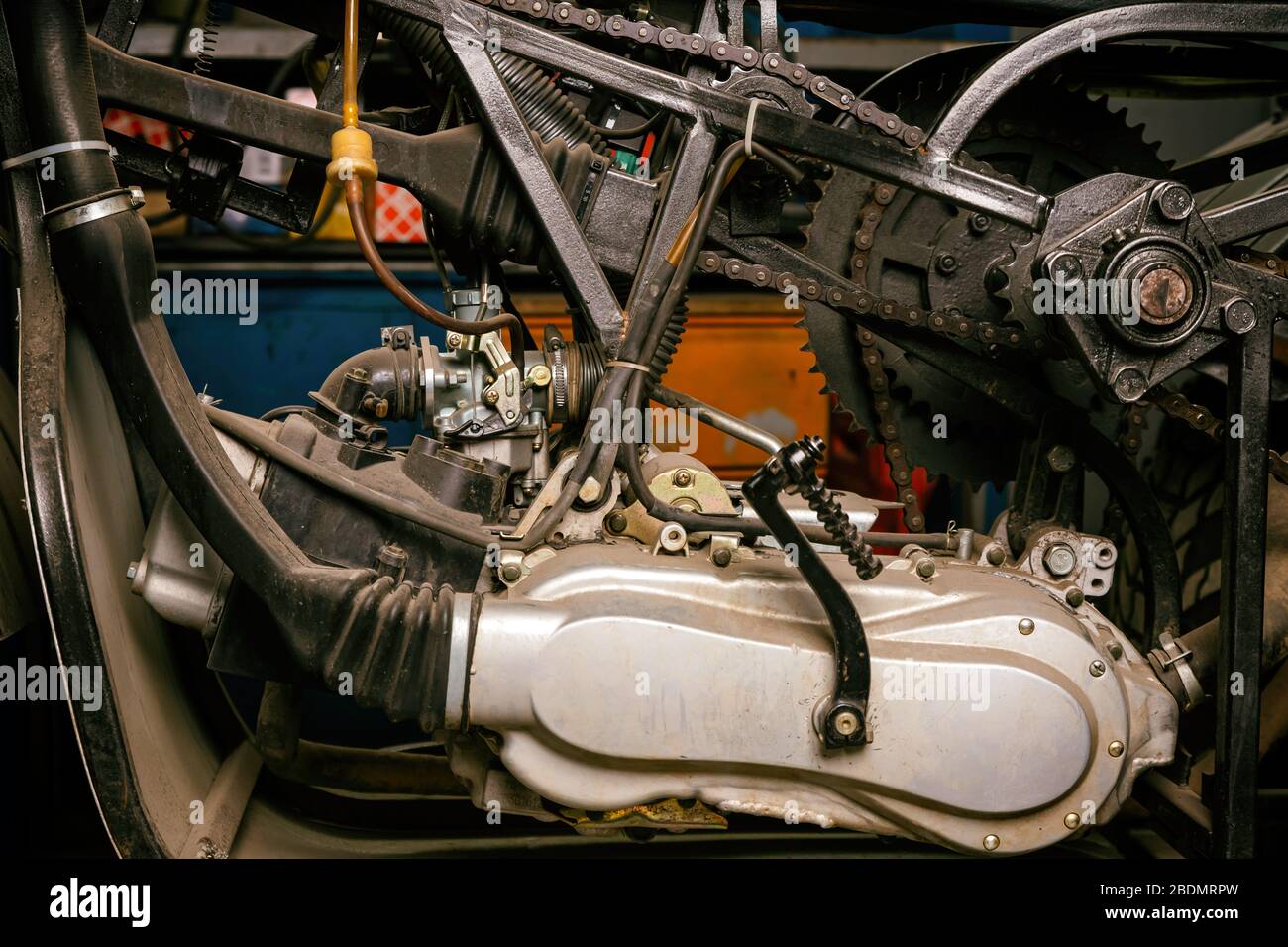 Old motorcycle, ATV engine block. Open engine of Bike for reaping Stock ...