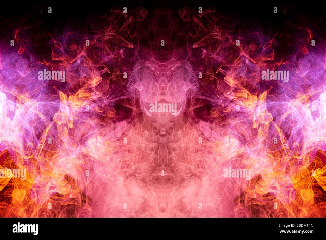 Smoke of pattern pink and red in the form of horror monster on a dark ...