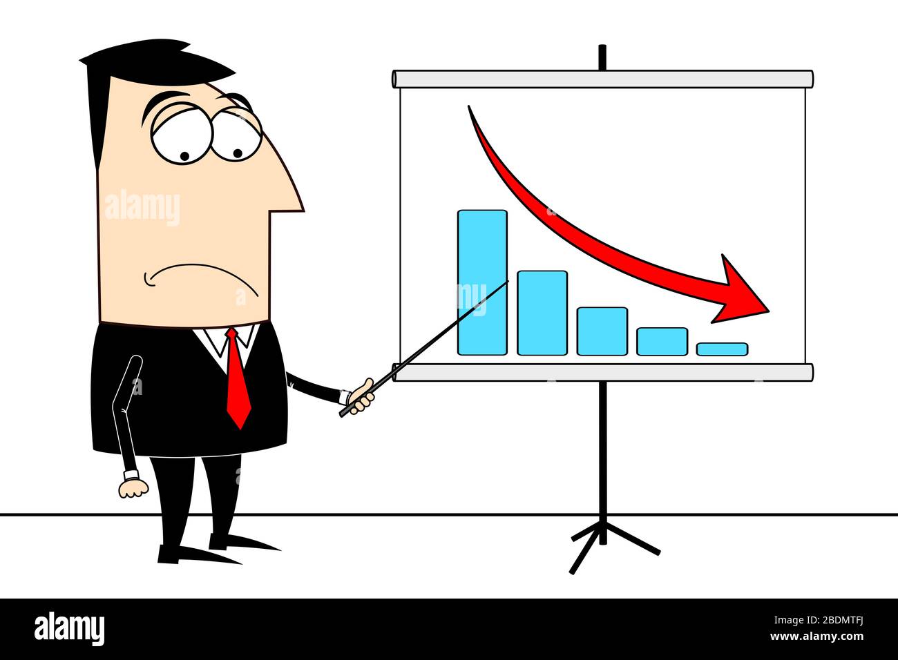 Cartoon businessman, recession chart Stock Photo - Alamy