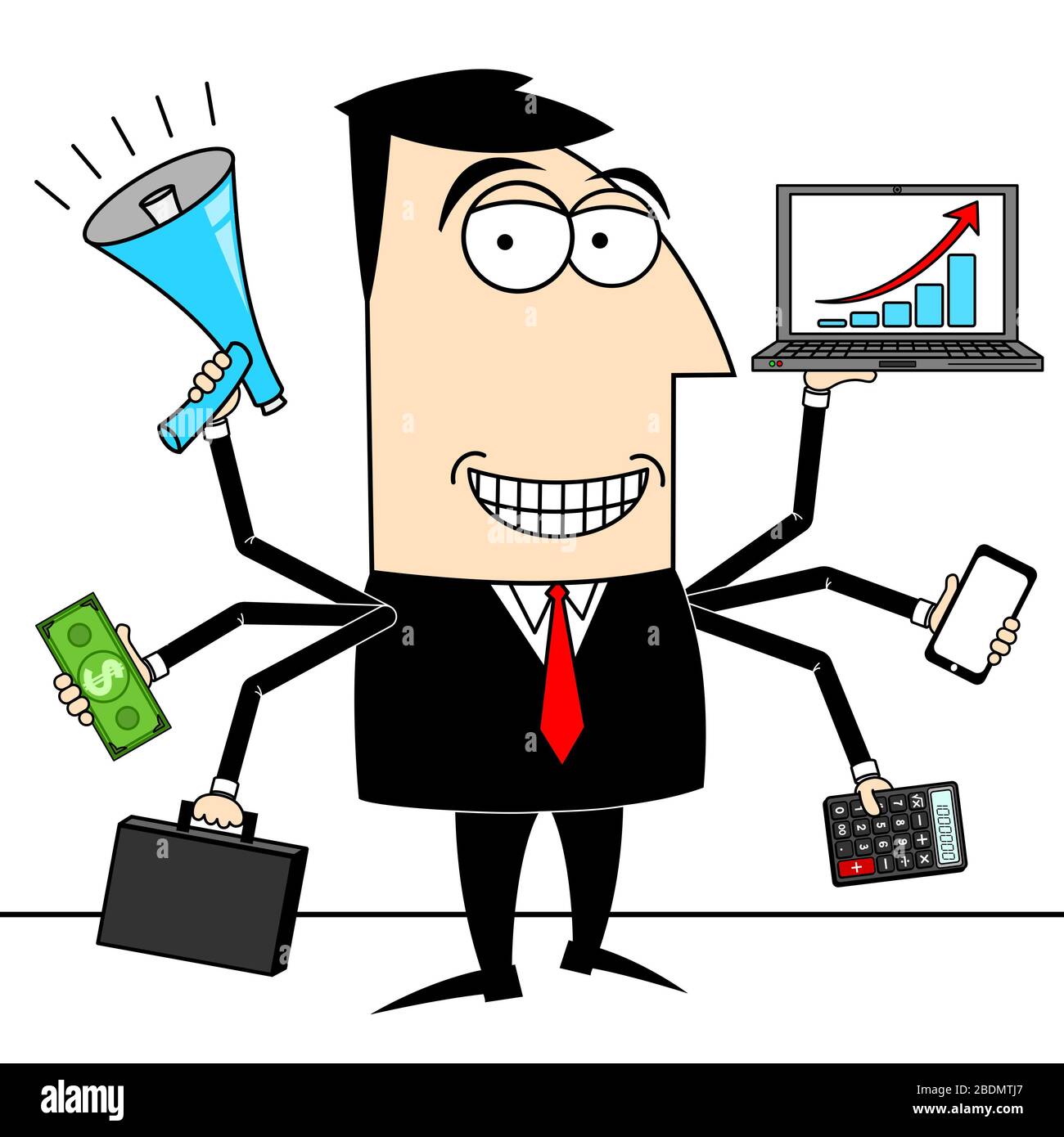 Cartoon businessman - multitasking concept Stock Photo - Alamy