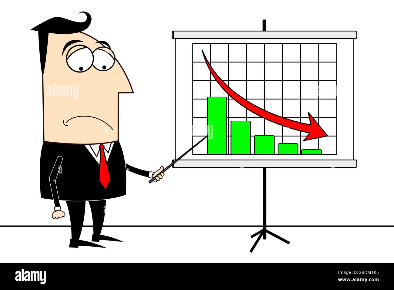 Cartoon businessman, recession chart Stock Photo - Alamy