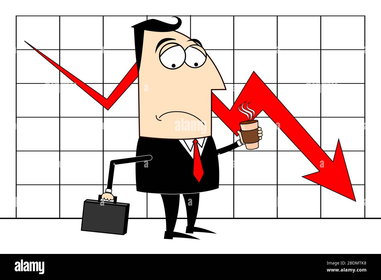 Cartoon businessman, recession chart Stock Photo - Alamy