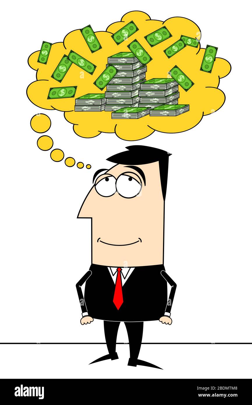 Cartoon businessman thinking about money Stock Photo - Alamy