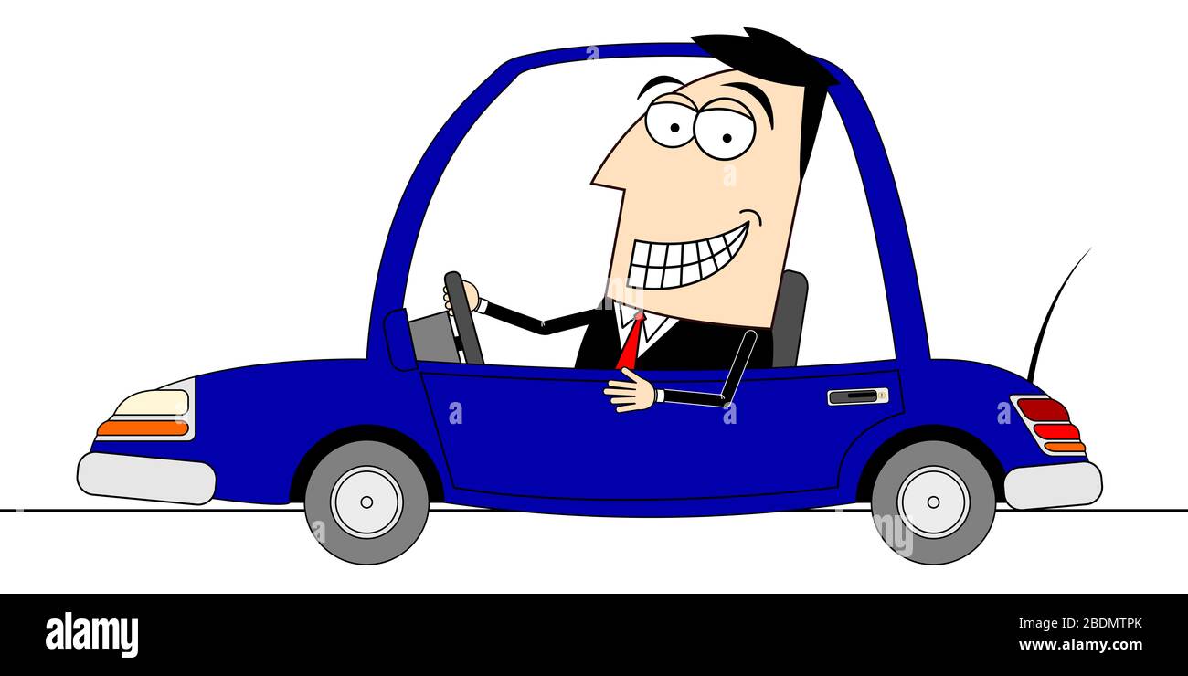 Cartoon businessman driving a car Stock Photo - Alamy