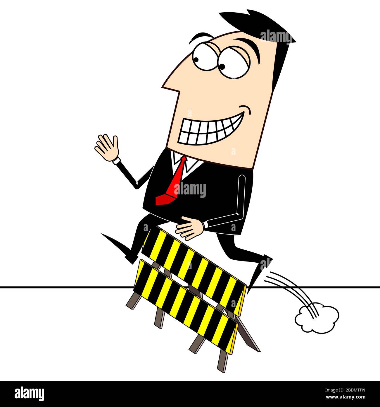 Cartoon businessman jumping over obstacle Stock Photo - Alamy