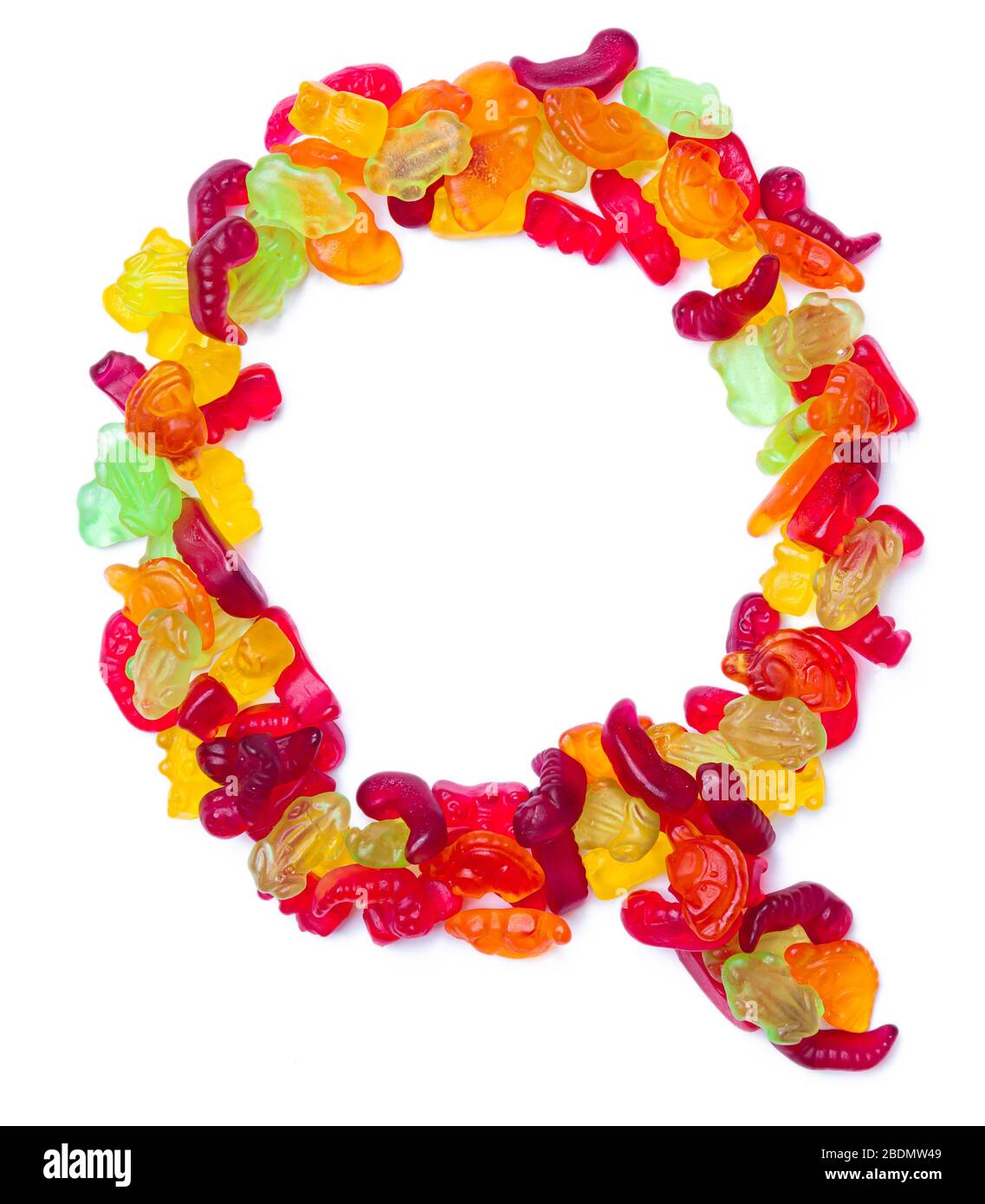 Letter Q of the English alphabet from multi-colored marmalade on a ...