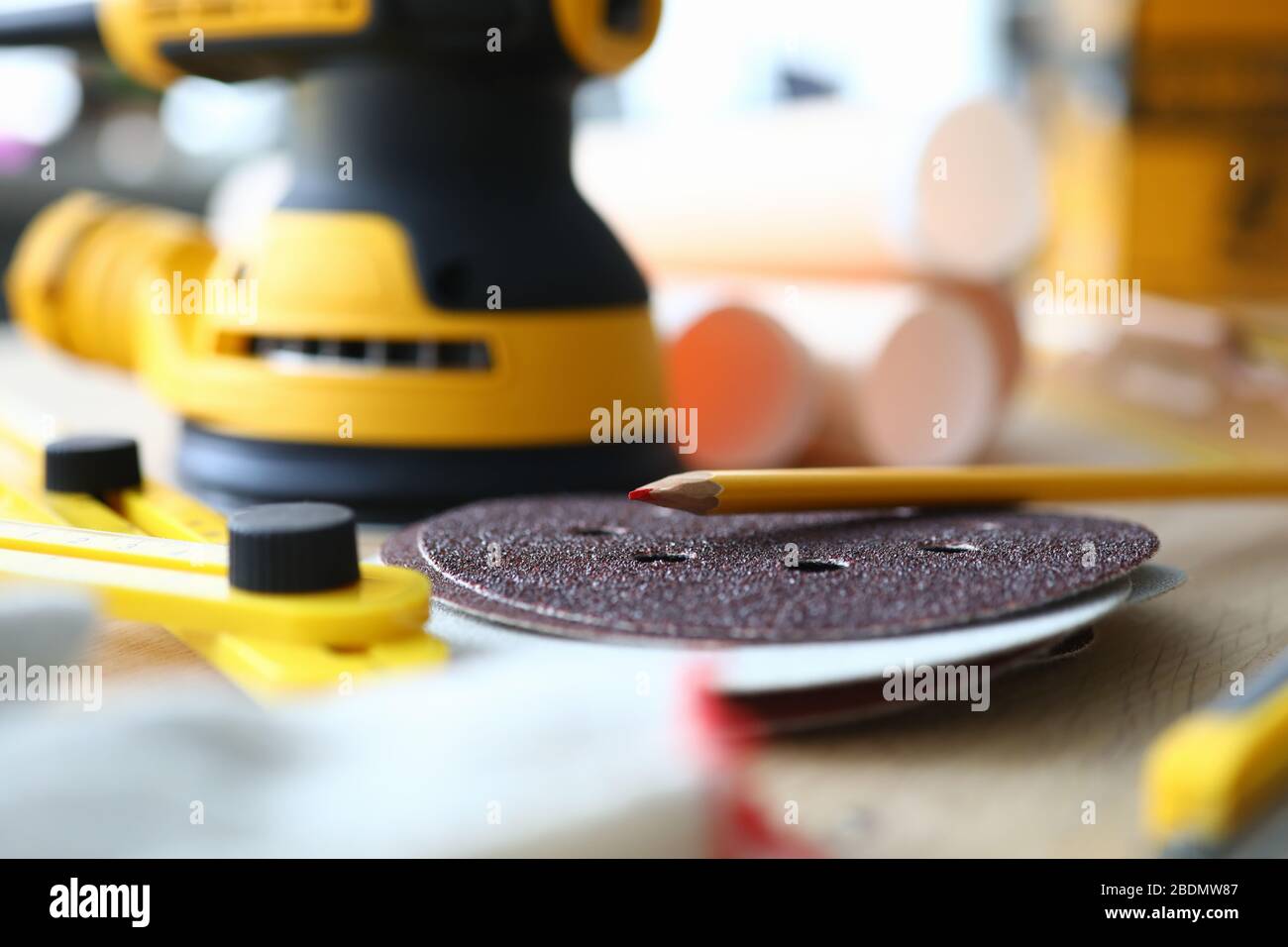 Working desk with needed tools Stock Photo - Alamy