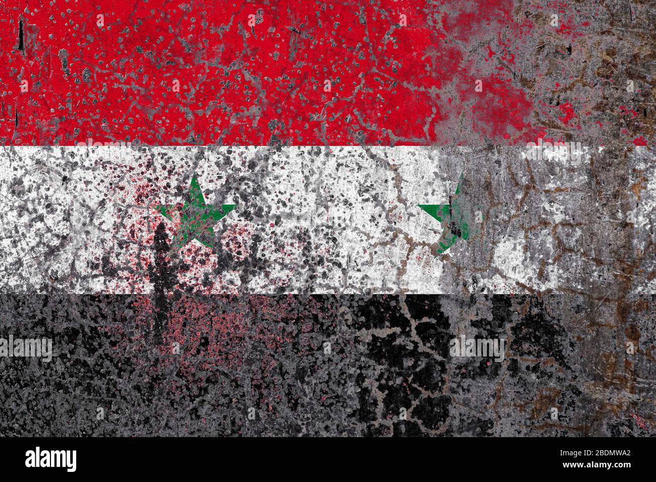 National flag of Syria on old peeling wall background.The concept of ...
