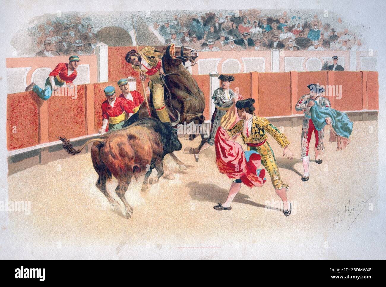 Daniel Perea Spanish bullfight lithograph 1900 .A Los Toros album Stock ...