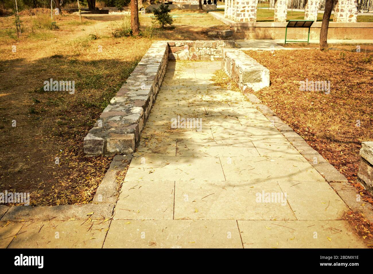 The Stone block walk path in the park/garden stock photograph image ...