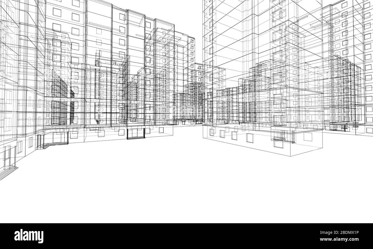 Vector wire-frame model of a multi-storey building Stock Vector Image ...