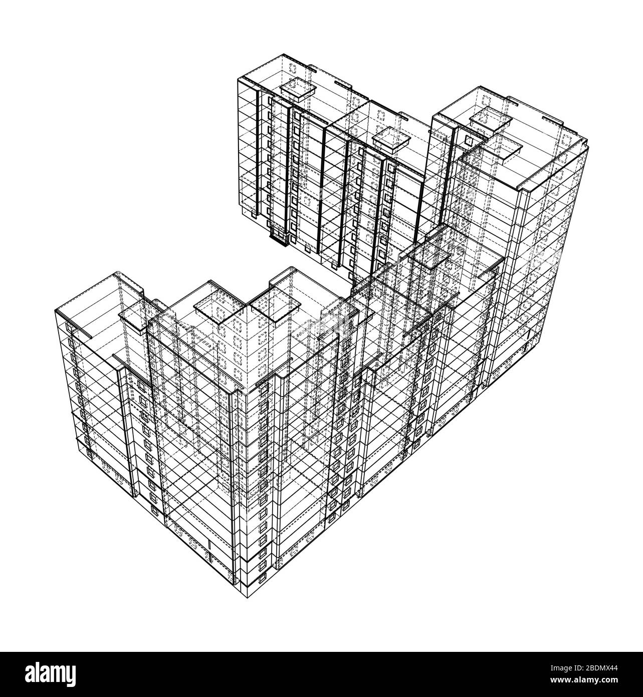 Vector wire-frame model of a multi-storey building Stock Vector Image ...