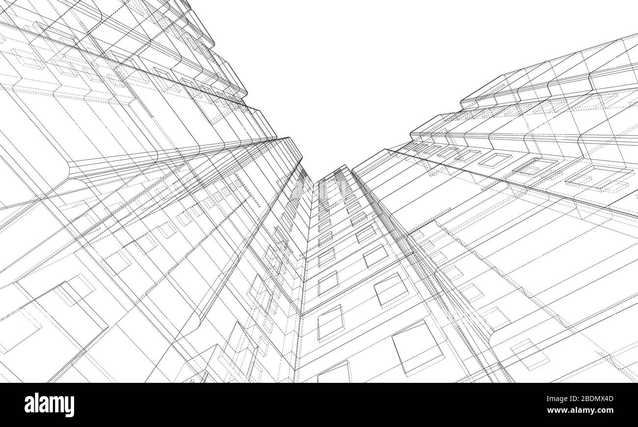 Vector wire-frame model of a multi-storey building Stock Vector Image ...