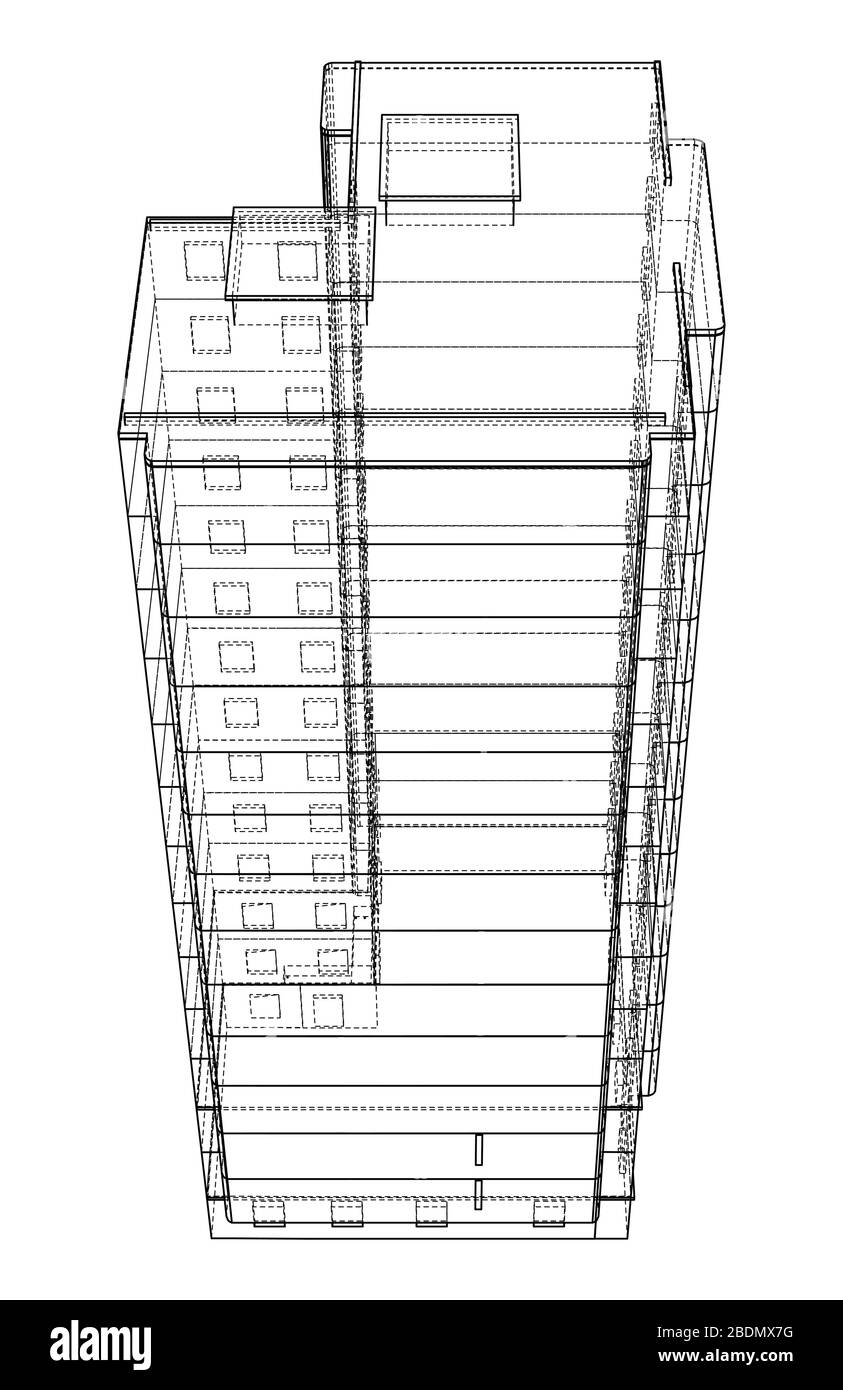 Vector wire-frame model of a multi-storey building Stock Vector Image ...
