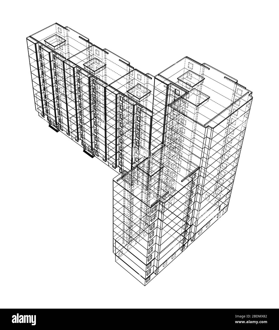 Vector wire-frame model of a multi-storey building Stock Vector Image ...