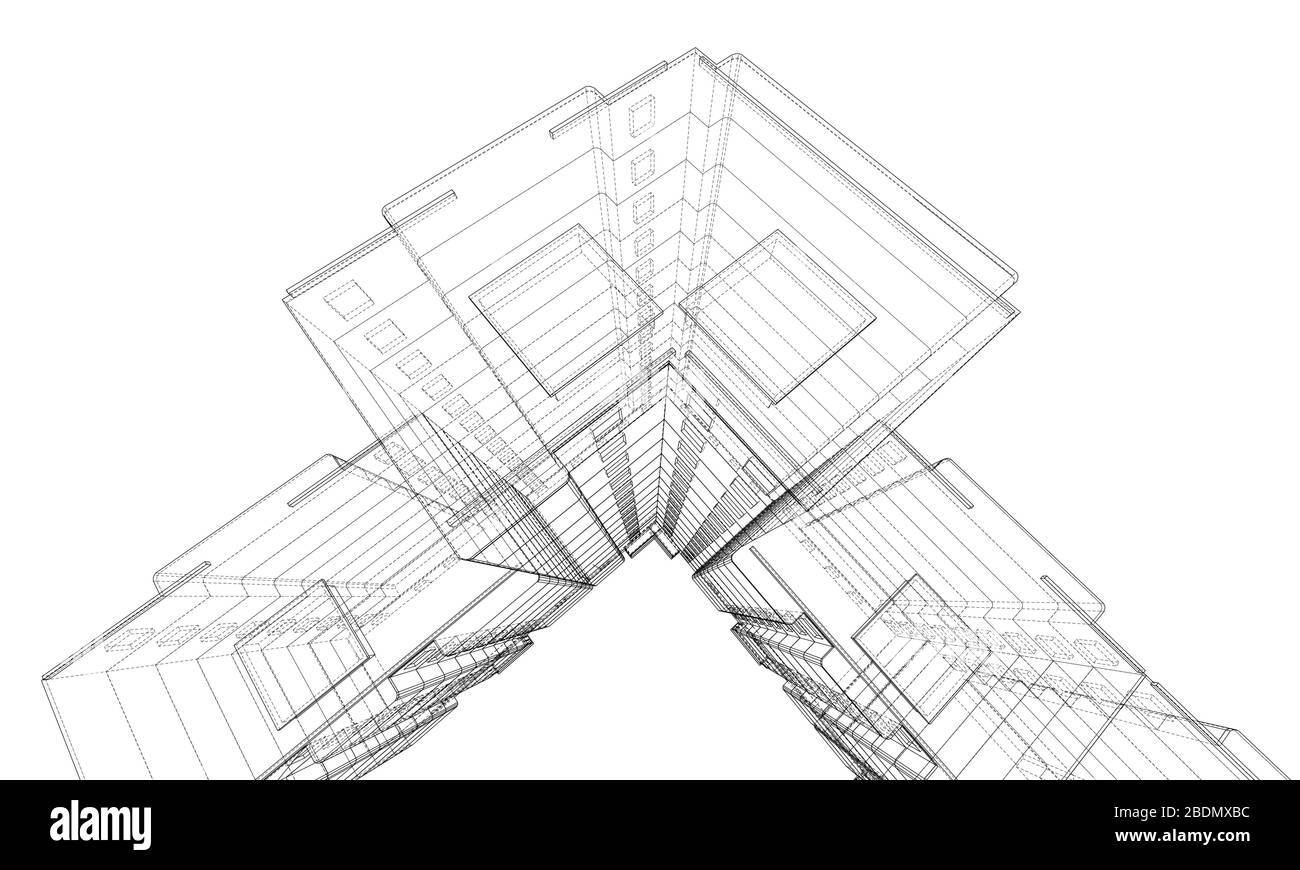 Vector wire-frame model of a multi-storey building Stock Vector Image ...
