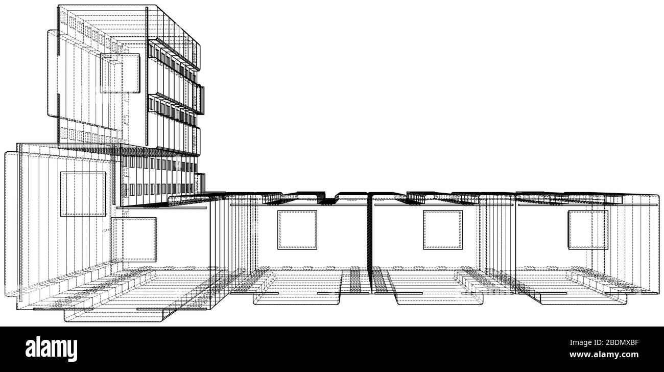 Vector wire-frame model of a multi-storey building Stock Vector Image ...