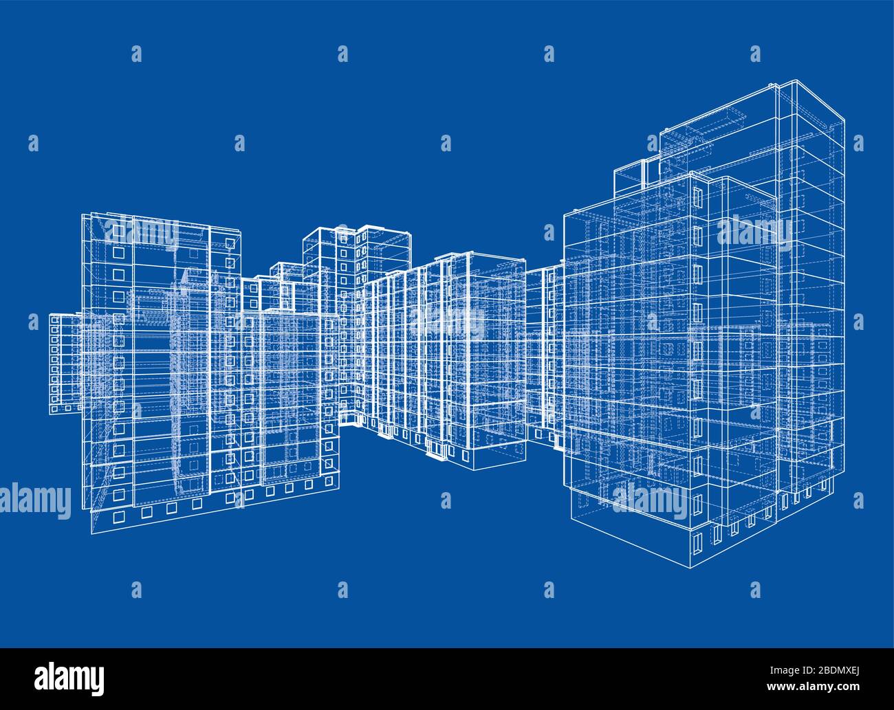 Vector wire-frame model of a multi-storey building Stock Vector Image ...
