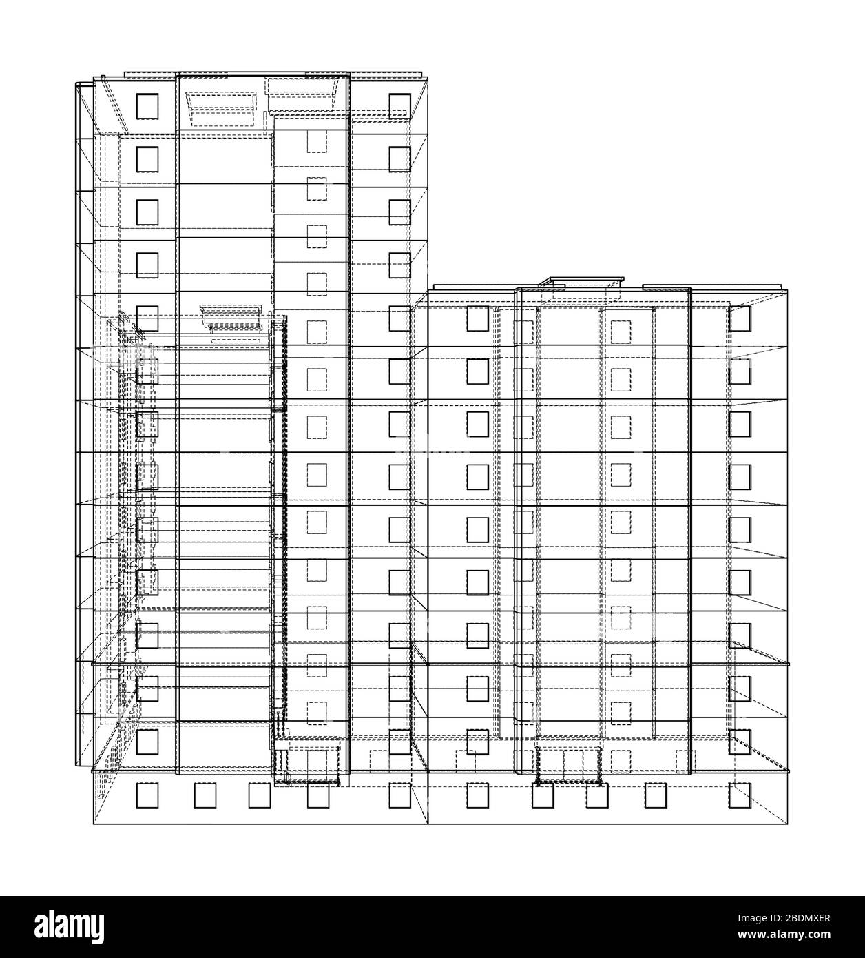 Vector wire-frame model of a multi-storey building Stock Vector Image ...