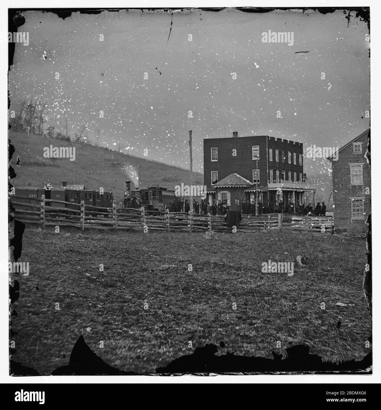 Hanover Junction, Pennsylvania. Passenger train and crowd at station ...